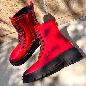 Shoes | Red Combat Lace Up Bootie | Poshmark